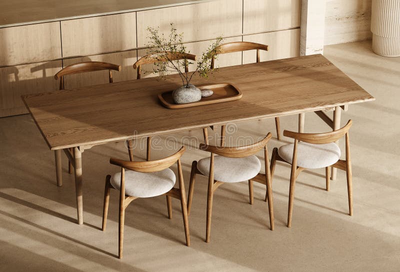 Sleek Modern Dining Room with Wooden Table and Designer Chairs Stock ...