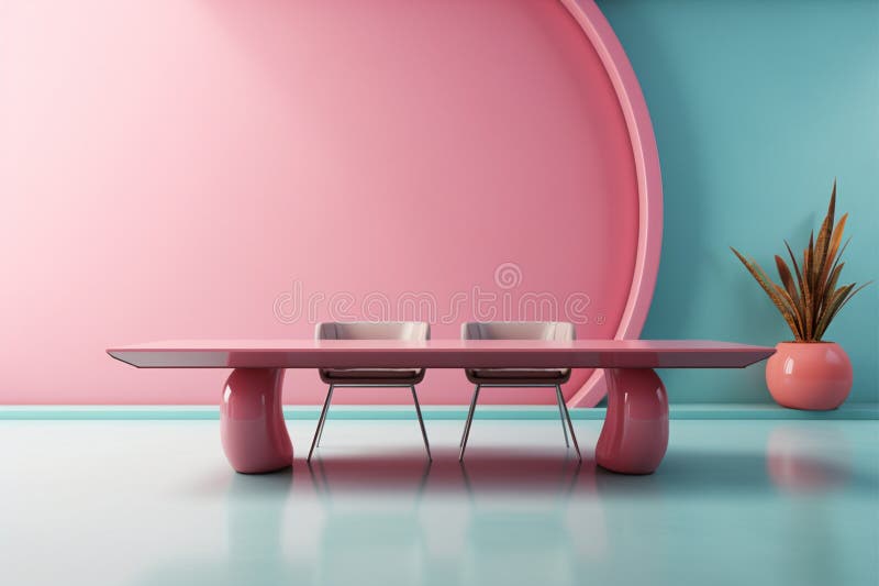 Sleek, Modern Dining Table with Room for Text and Pastel Backdrop Stock ...