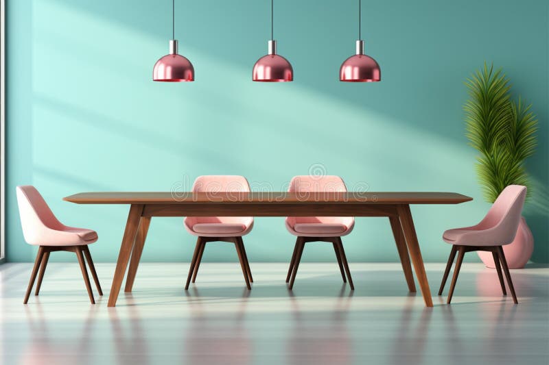 Sleek, Modern Dining Table with Room for Text and Pastel Backdrop Stock ...