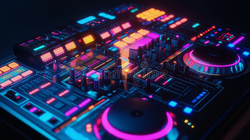 Sleek, Modern DJ Controller with Bright LED Lights Stock Image - Image ...