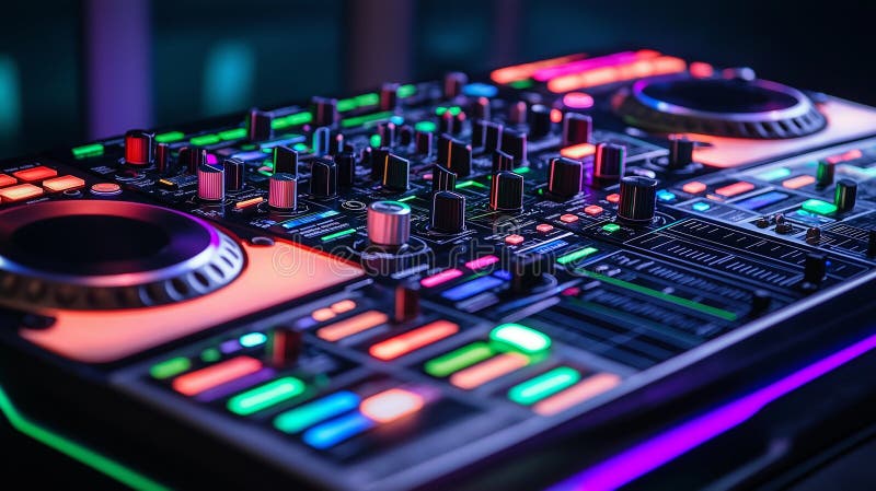Sleek, Modern DJ Controller with Bright LED Lights Stock Image - Image ...