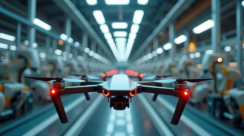 Advanced Drone on a High-tech Production Line in a Futuristic ...