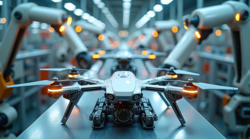 Advanced Drone on a High-tech Production Line in a Futuristic ...