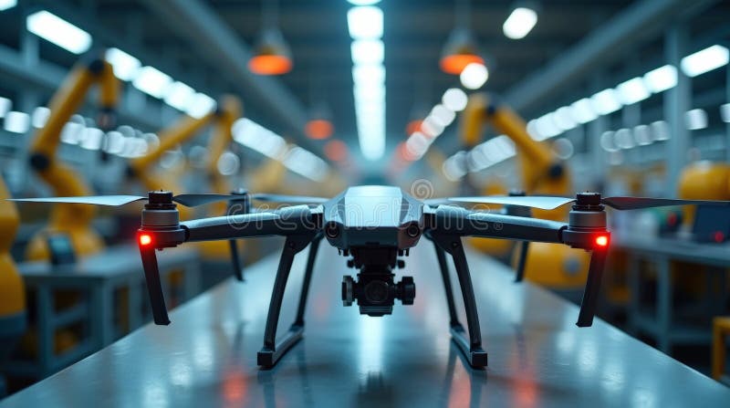 Advanced Drone on a High-tech Production Line in a Futuristic ...