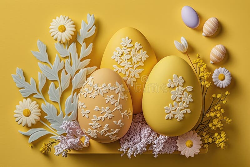 Modern Easter Minimalism Egg and Flowers Background. Generative AI ...