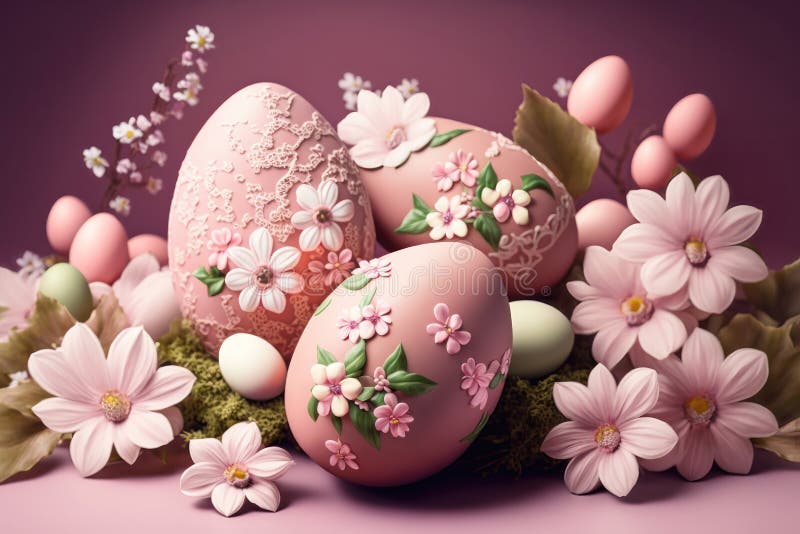 Modern Easter Minimalism Egg and Flowers Background. Generative AI ...