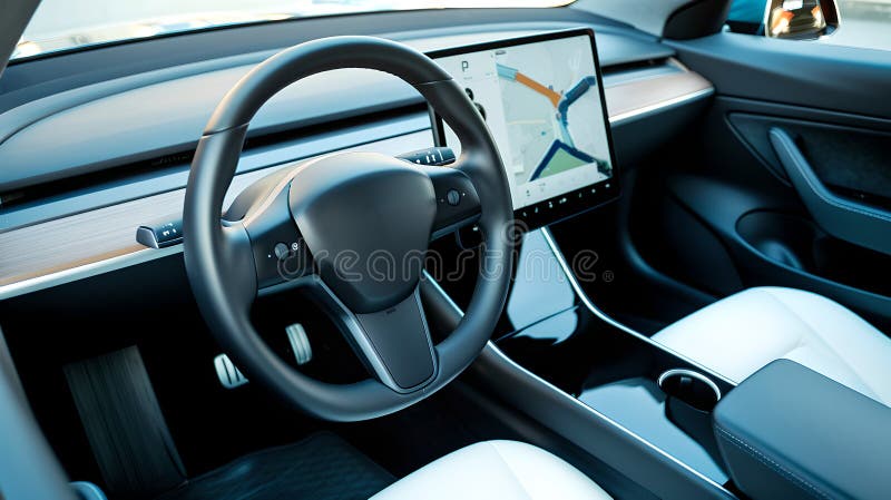Sleek Modern Electric Car Interior with High-tech Dashboard. Minimalist ...