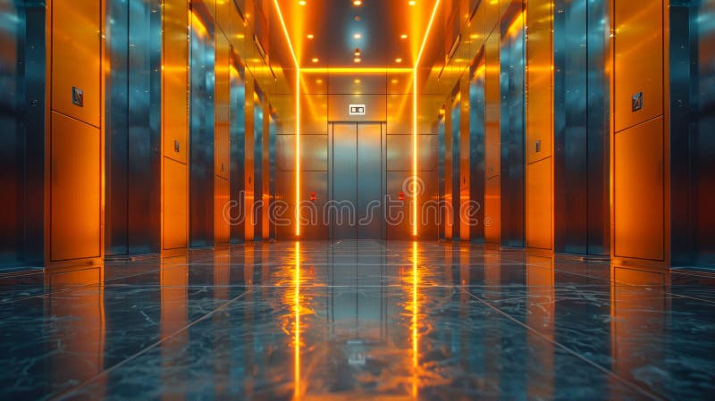 Sleek Modern Elevator Interior with Metallic Finish. Generative Ai ...