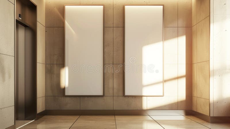 Modern Elevator Lobby with Two Blank Posters on Wall Stock Illustration ...