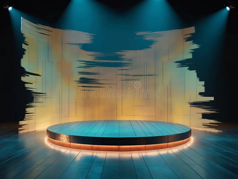 Modern Empty Stage with Abstract Artistic Backdrop and Blue Spotlight ...
