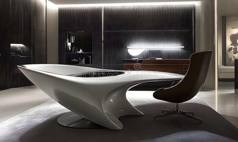 Futuristic Office Desk Design Stock Illustration - Illustration of ...