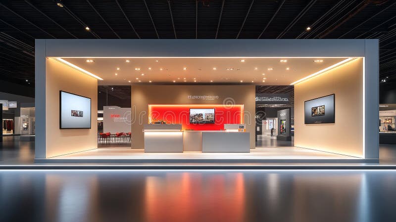 Sleek Modern Exhibition Booth with Three Vertical Panels, Vibrant ...
