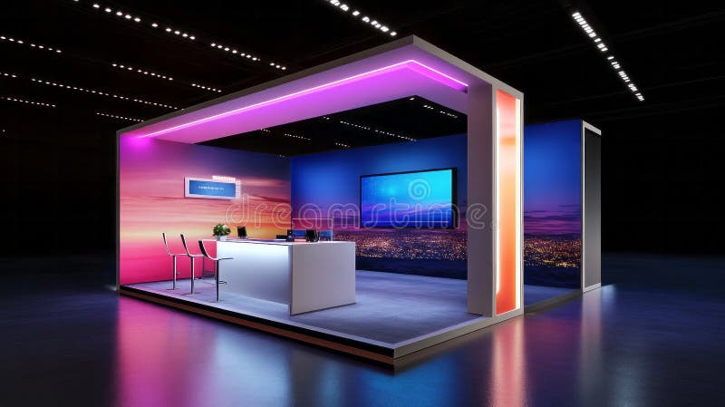 Sleek Modern Exhibition Booth with Three Vertical Panels, Vibrant ...