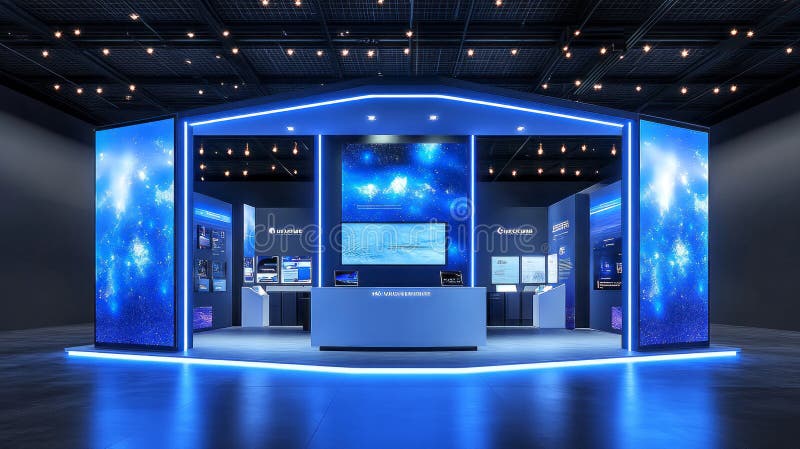 Sleek Modern Exhibition Booth with Three Vertical Panels, Vibrant ...