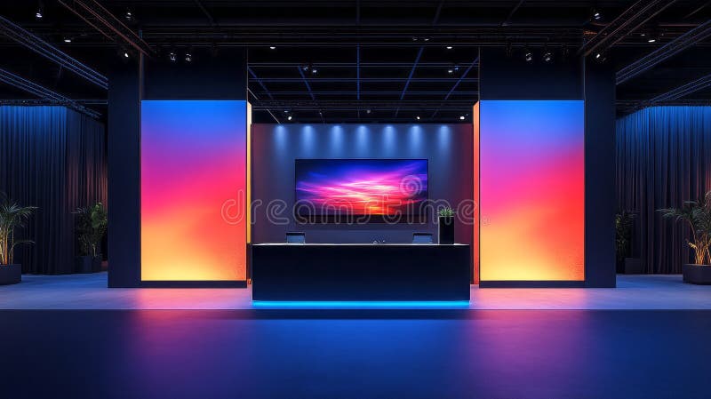Sleek Modern Exhibition Booth with Two Vertical Panels, Vibrant ...