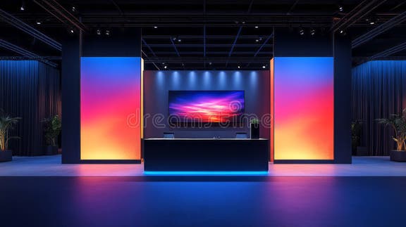 Sleek Modern Exhibition Booth with Two Vertical Panels, Vibrant ...
