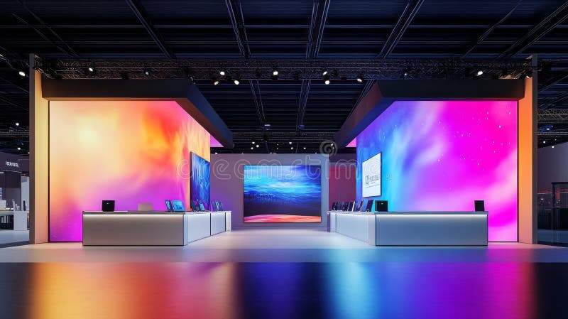 Sleek Modern Exhibition Booth with Two Vertical Panels, Vibrant ...