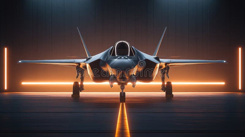 Sleek Modern Fighter Jet Illuminated in Dramatic Lighting in Hangar ...