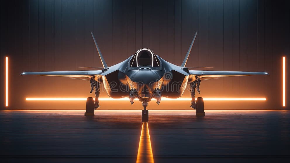 Sleek Modern Fighter Jet Illuminated in Dramatic Lighting in Hangar ...