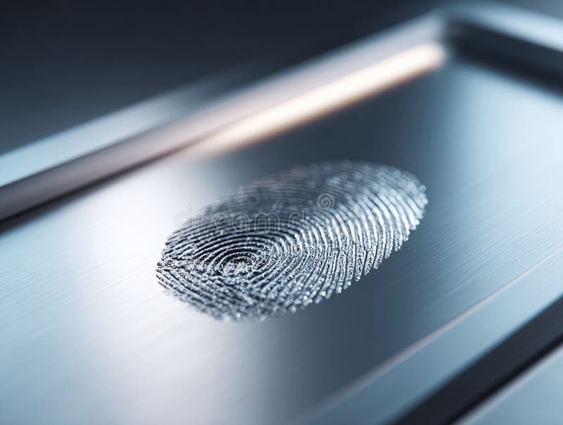 Sleek, Modern Fingerprint on Metallic Surface. Represents Security, Identity, Technology, or ...