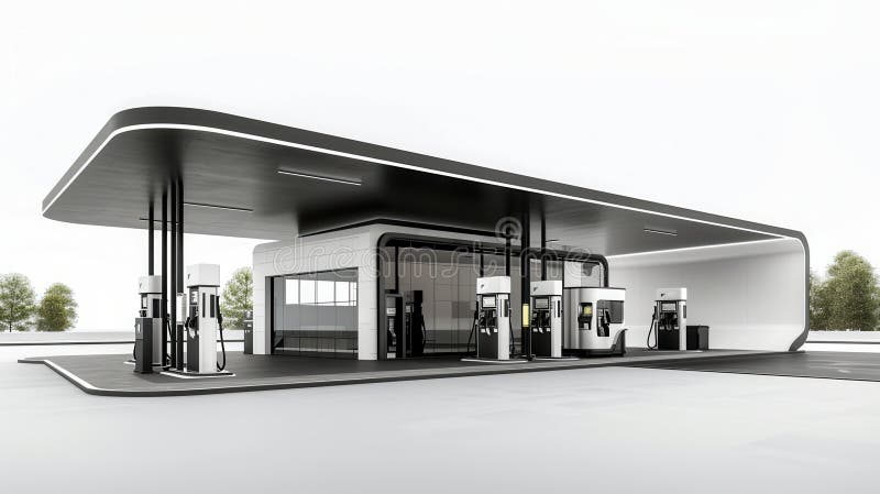 A Sleek, Modern Fuel Dispensing Complex Featuring Minimalistic Black ...