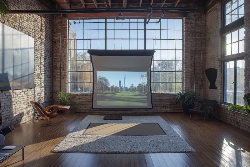 Sleek and Modern Golf Simulator Setup in an Urban Loft. Stock Image ...