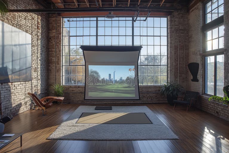 Sleek and Modern Golf Simulator Setup in an Urban Loft. Stock Image ...