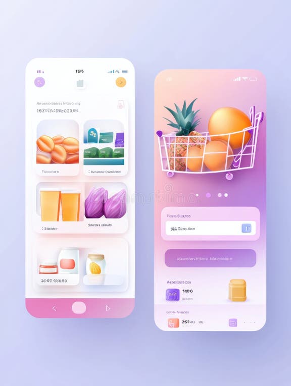 Sleek Modern Grocery Shopping App Interface Showcasing Smooth Gradients ...