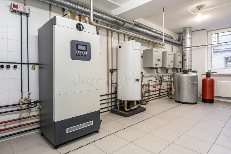 Modern Independent Heating System in Boiler Room Stock Illustration ...