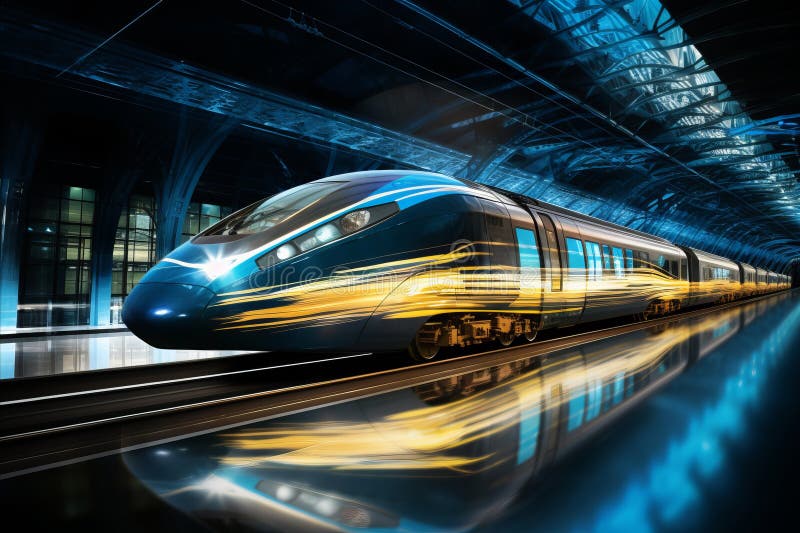 Sleek and Modern High Speed Train Rushing Along the Tracks with ...