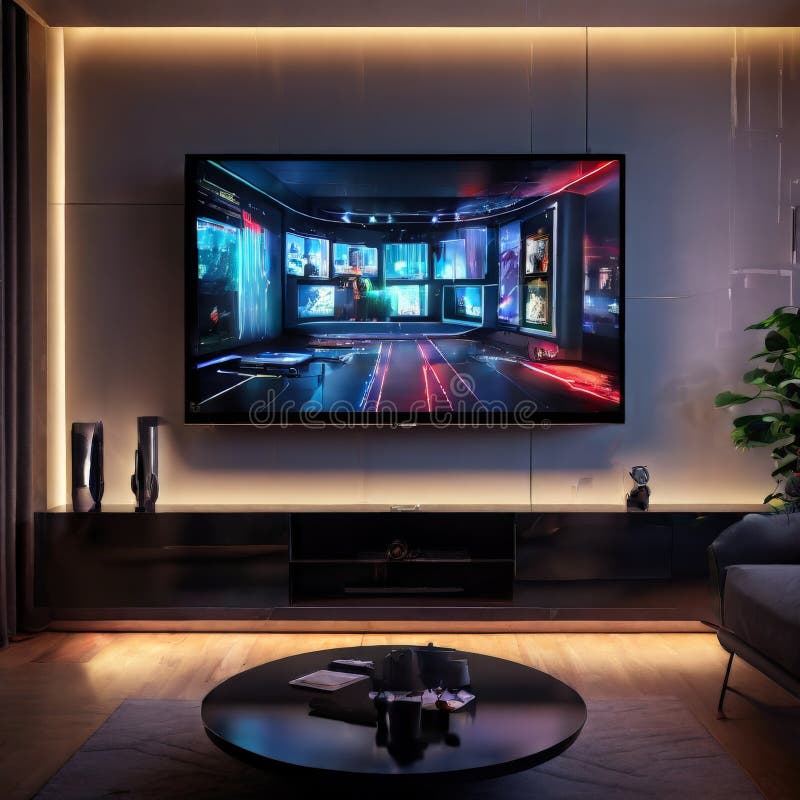 High-tech Home Theater Setup with Immersive Entertainment Display Stock ...