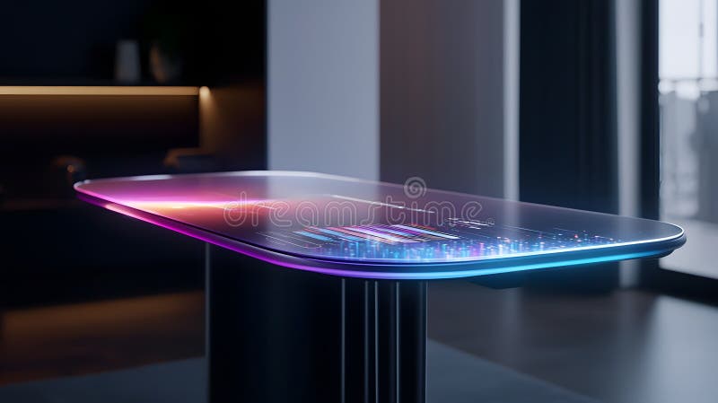 Futuristic Home Workspace with Holographic Screen Stock Image - Image ...