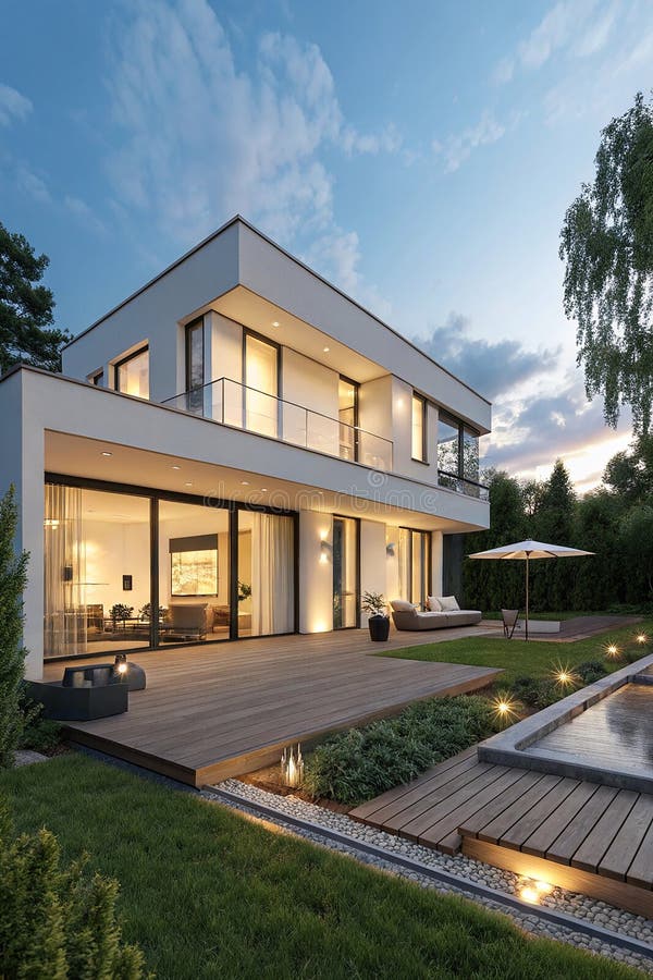 Sleek Modern House with Large Windows, Minimalist Design, and Lush ...