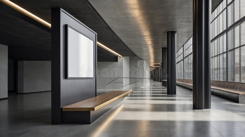 Sleek Modern Interior Design with Large Windows, Black Columns, and ...