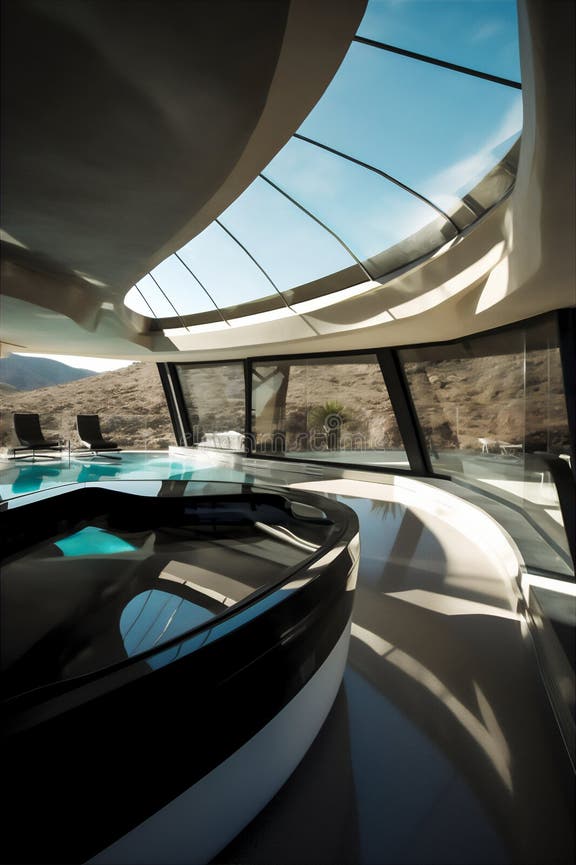 Sleek Modern Interior with Huge Windows and Bright Surfaces. AI ...