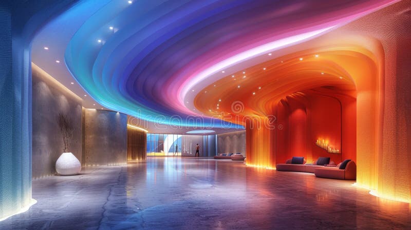 Sleek, Modern Interior with a Rainbow-hued Cyclorama Ceiling. the Room ...