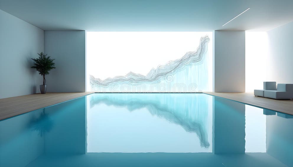 A Sleek, Modern Interior Showcases an Expansive Reflective Pool Serving ...