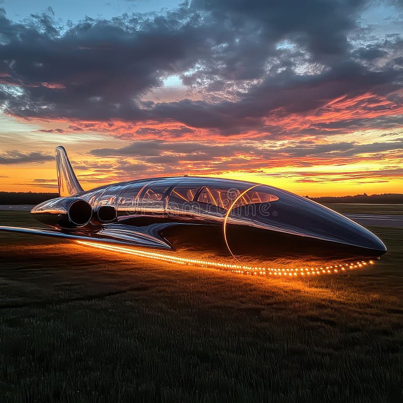 Sleek Modern Jet on Runway at Sunset with Dramatic Cloudscape Stock ...