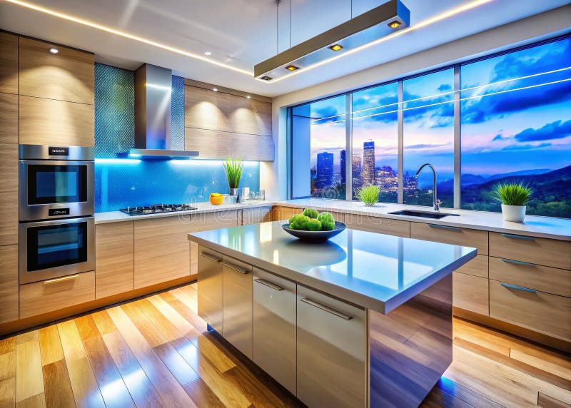 Sleek Modern Kitchen Countertop with Interactive Digital Display ...