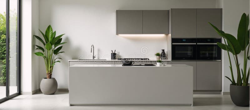 Sleek Modern Kitchen Design Featuring Plants Minimalistic Clean Lines ...
