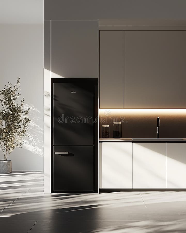 186 Sleek Black Kitchen Modern Refrigerator Minimalist Design Stock ...