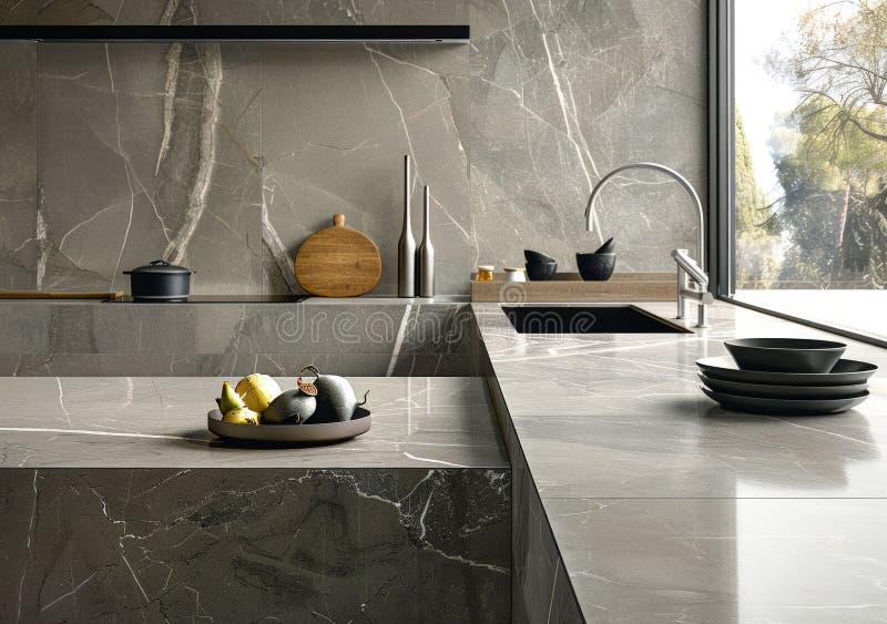 Sleek Modern Kitchen Design with Marble Textures and Chic Decor ...
