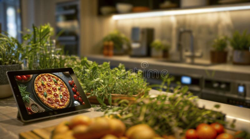 Sleek Modern Kitchen with Digital Recipe Tablet - AI Generated Digital ...