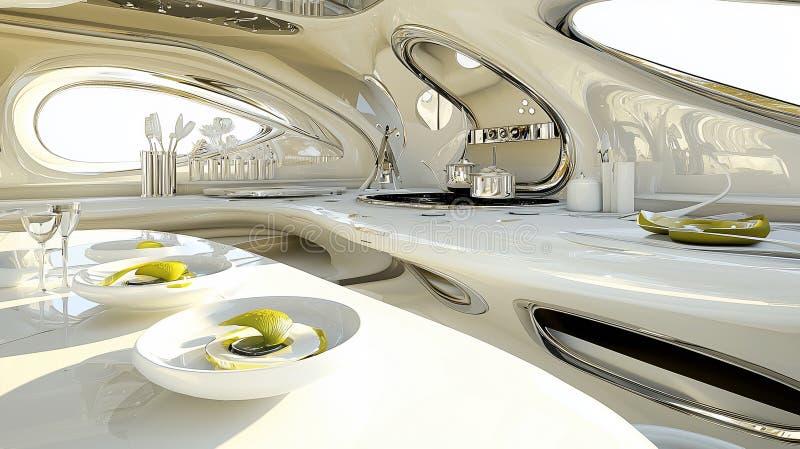 Sleek Modern Kitchen with Futuristic Design Elements Stock Illustration ...