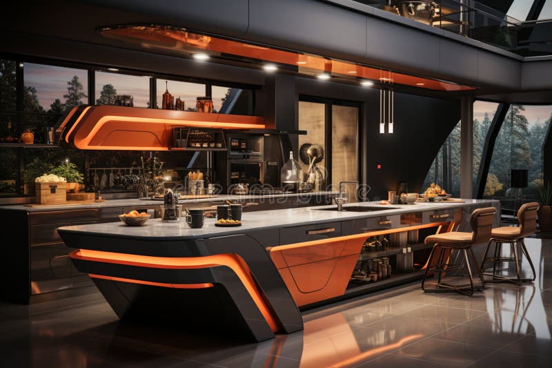 Sleek Modern Kitchen with a Futuristic Touch of Technology Stock ...