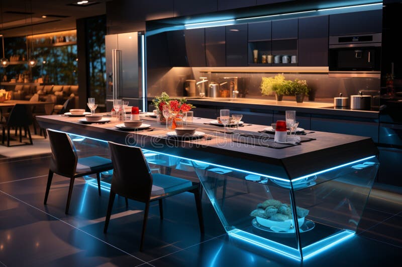 Sleek Modern Kitchen with a Futuristic Touch of Technology Stock ...