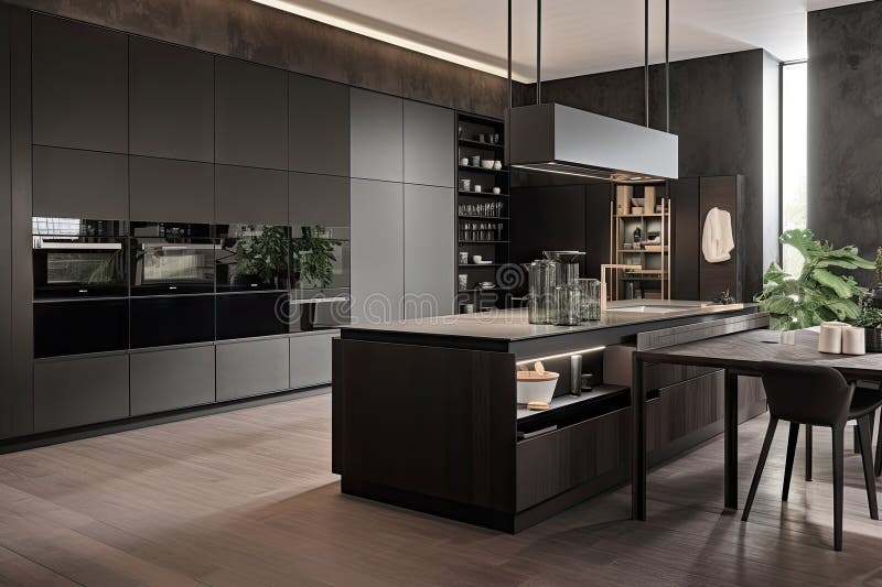 A Sleek and Modern Kitchen with Hidden Storage Solutions for Pots, Pans ...