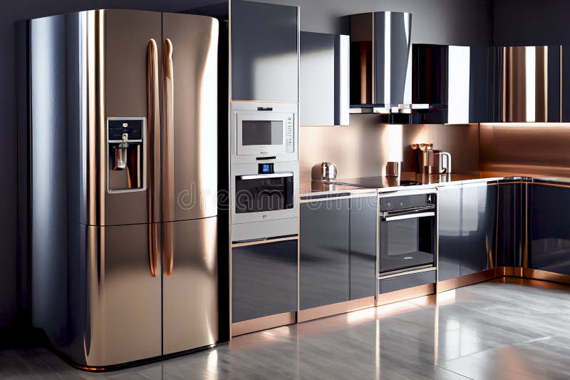 A Sleek, Modern Kitchen with High-tech Appliances and Metallic Finishes ...