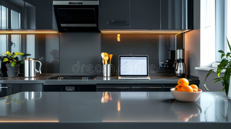 Sleek Modern Kitchen with Integrated Technology. Generative Ai Stock ...