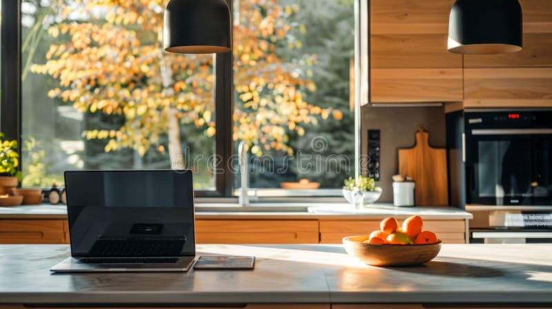 Sleek Modern Kitchen with Integrated Technology. Generative Ai Stock ...